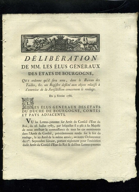 BOURGOGNE 1786 D lib ration concernant le roulage 3 pages n -101 EUR 10,00 - PicClick FR