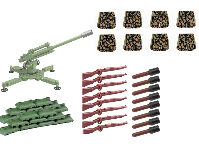 WW2 ARTILLERY GUN MOC Set-Artillery Gun with WW2 American Soldier Toys ...