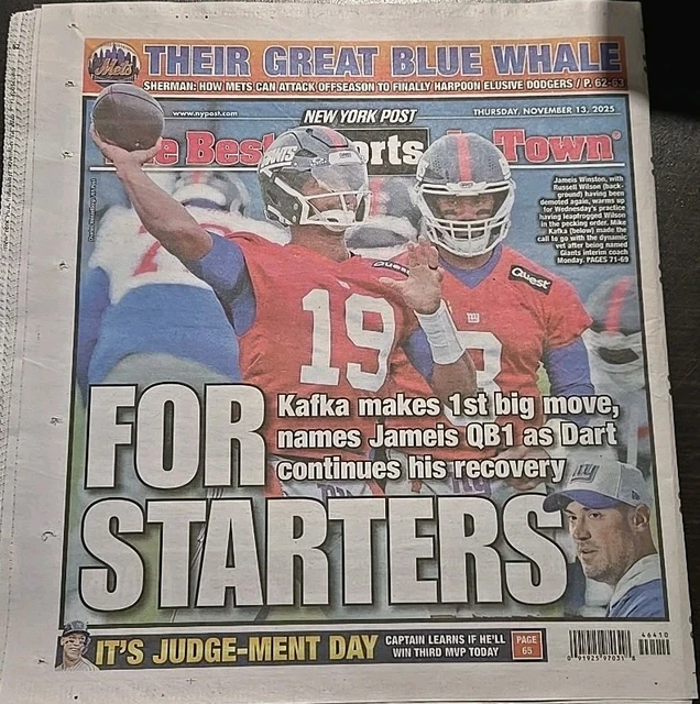 NEW YORK POST Thursday November 13, 2025 Trump Epstein Jameis Winston £ ...