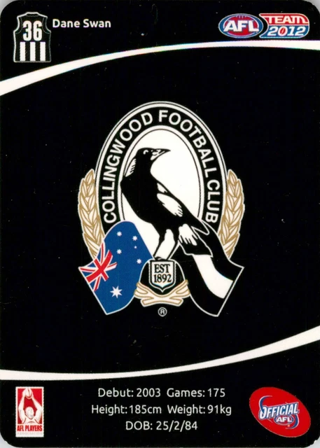 2012 COLLINGWOOD MAGPIES AFL TeamCoach Card - Dane Swan $4.49 - PicClick AU