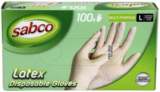 SABCO SABCO LARGE Disposable Latex Gloves - 100Pk, Large (SAB80038) $11 ...