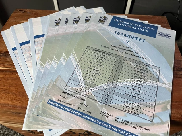 11 X HUDDERSFIELD Town Reserves Home Colour Teamsheets From 1997-1999 £ ...