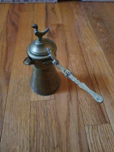 VINTAGE BRASS ARABIC Coffee Tea Server Dallah Folding Handle Etched ...