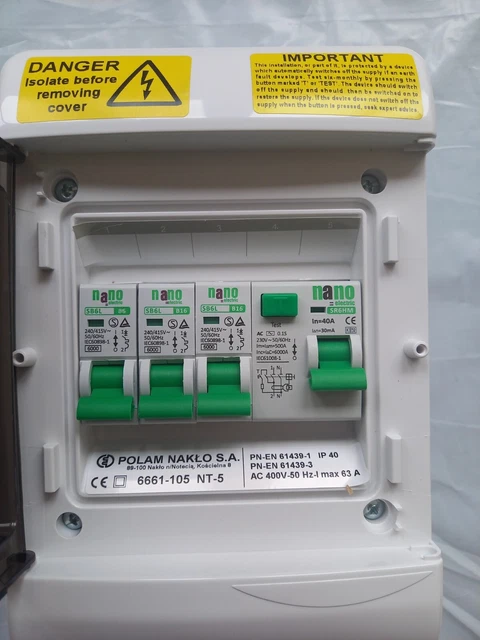 3 WAY GARAGE, Consumer Unit Box 40A 30mA RCD, 2 x 16Amp, 6Amp MCBs ...