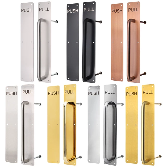 DOOR PUSH PLATES Pull Handles Commercial Heavy Duty Various Sizes Plain ...
