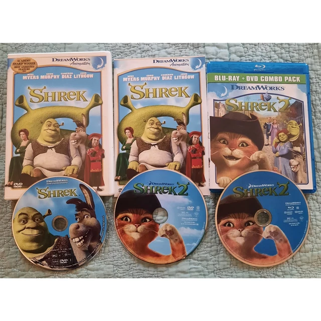SHREK MOVIE LOT Shrek + Shrek 2 DVD Blu-Ray Bundle Set Dreamworks Combo ...
