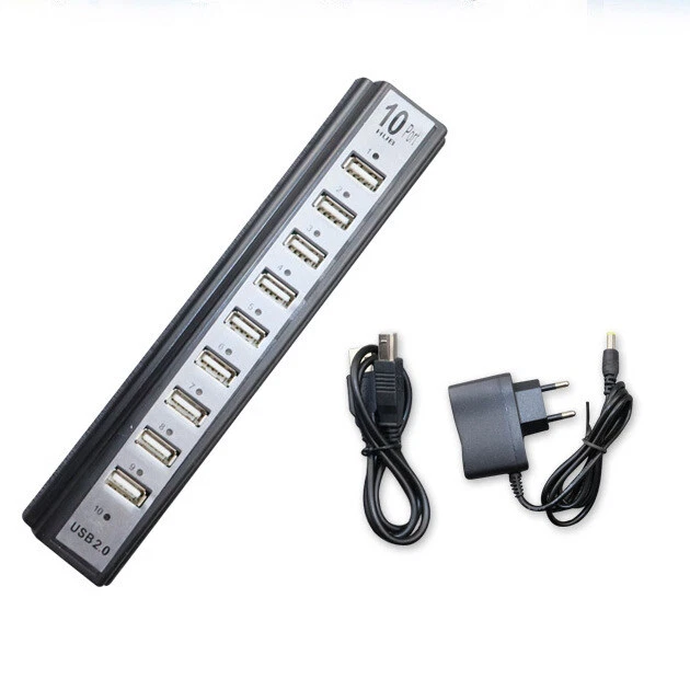 10 PORT USB 2.0 High Speed HUB External With Power Adapter and Cable £ ...