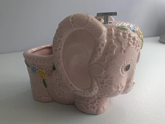PINK ELEPHANT NAPCOWARE Japan Music Box Ceramic Planter Baby Schubert's ...