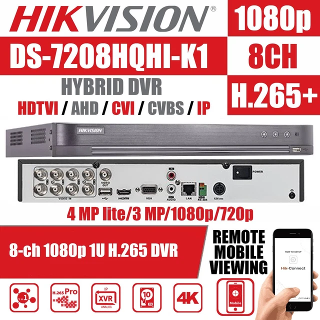 HIKVISION HYBRID DVR DS-7208HQHI-K1 8ch 1080p H.265+ Turbo HD TVI AHD ...