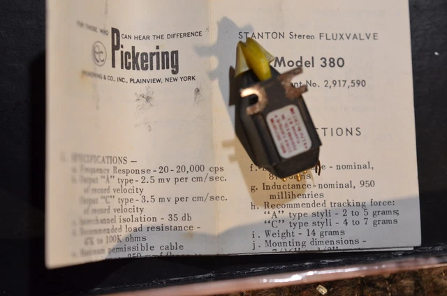 CELLULE PICKERING MODEL 380 Stanton 1961 avec documentation EUR 129,00 ...