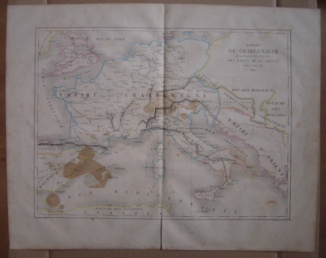 GRANDE CARTE DE 1845 de l' Empire de CHARLEMAGNE Europe France ...