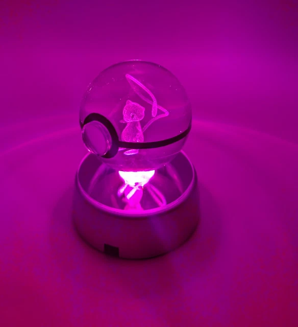POKEMON - MEW - 3D Crystal Glass Pokeball with LED Light Stand & box ...