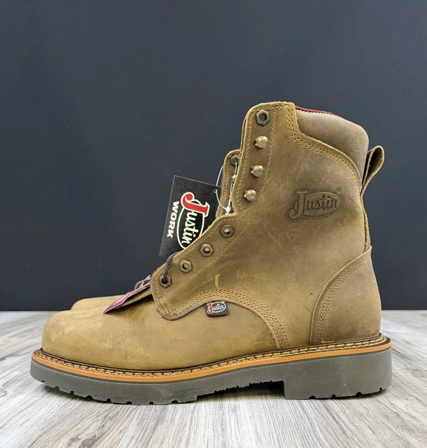 JUSTIN BOOTS BLUEPRINT 440 Tan Gaucho Cowhide 8" Work Boots Mens Size ...
