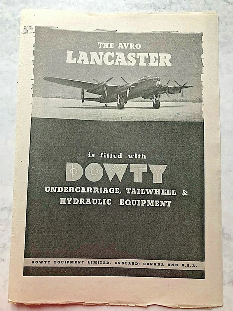 1943 AIRCRAFT ADVERT DOWTY EQUIPMENT AVRO LANCASTER UNDERCARRIAGE ...
