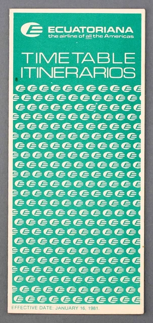 ECUATORIANA AIRLINE TIMETABLE January 1981 Ecuador £19.95 - PicClick UK