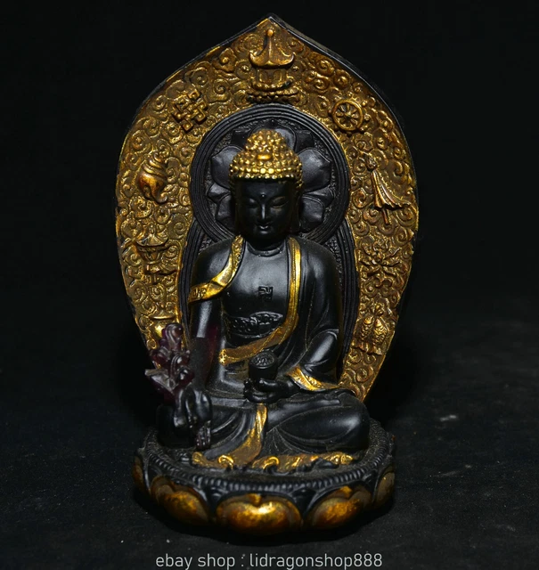 5.4&CHINESE GLAZE PAINTED Gilt Backlight Sakyamuni Tathagata Buddha ...
