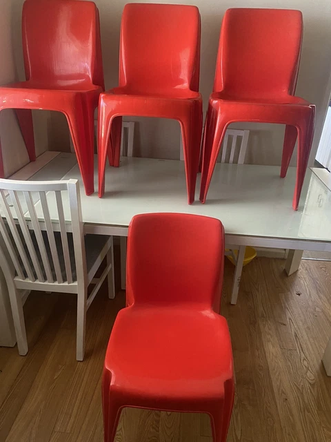 RETRO VINTAGE SEBEL Integra 4 X Full Size Stackable Red Plastic Chairs ...