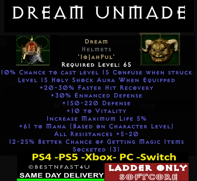 S6 LADDER - DREAM Helm Holyshock PC-XBOX-PS4-PS5-SWITCH Diablo 2 Res ...