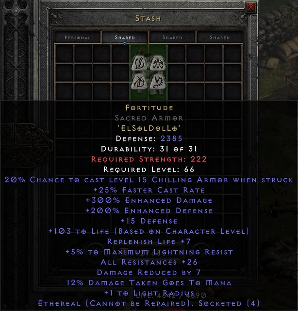 DIABLO 2 RESURRECTED D2R - Fortitude | Eth Sacred Armor - Merc Armor ...