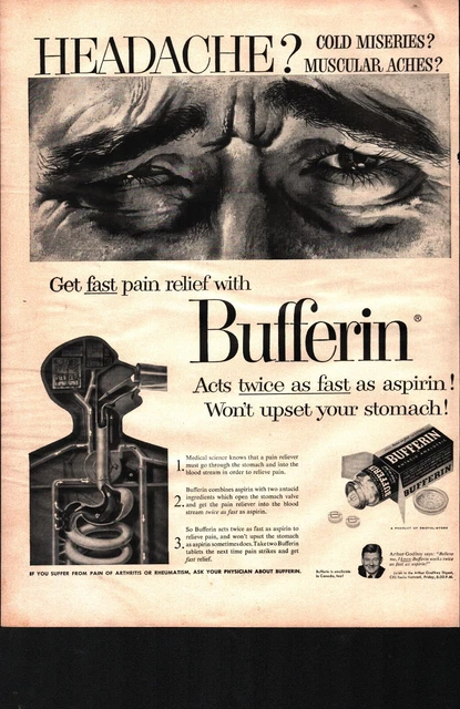 1954 BUFFERIN ASPIRIN MEDICAL HEALTH HEADACHE COLD PAIN BRISTOL-MYERS ...