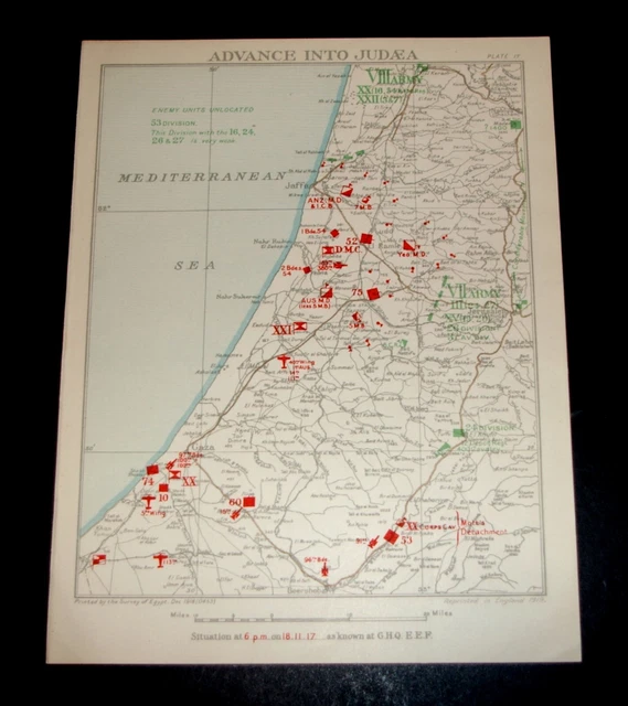 WW1 MAP (PLATE 17) PALESTINE - ADVANCE INTO JUDEA as of 18-11-1917 ...