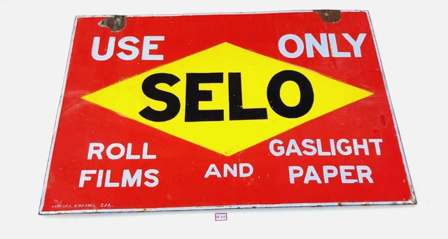 VINTAGE SELO ROLL Films Gaslight Paper Advertising Double Side Enamel ...
