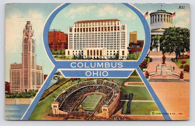 1940S OSU STADIUM McKinley Memorial Multi-View Columbus Ohio OH ...