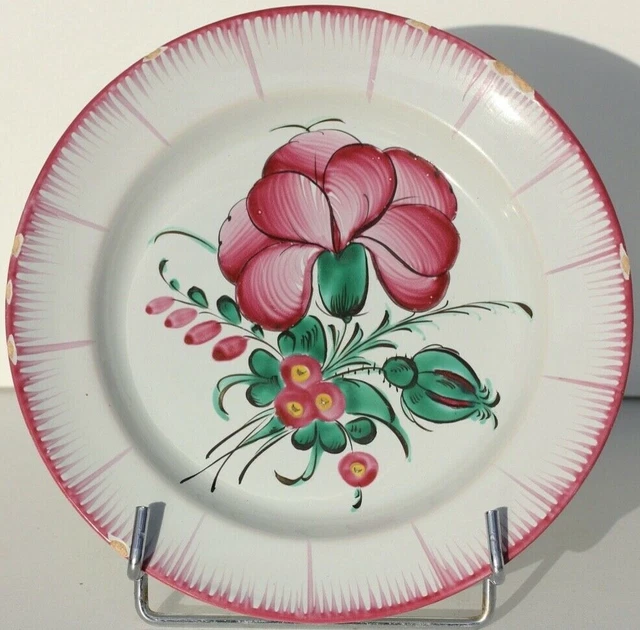 ASSIETTE ANCIENNE EN FAIENCE DE L'EST - MOTIF FLEURI - D. 22,5 cm EUR 6 ...