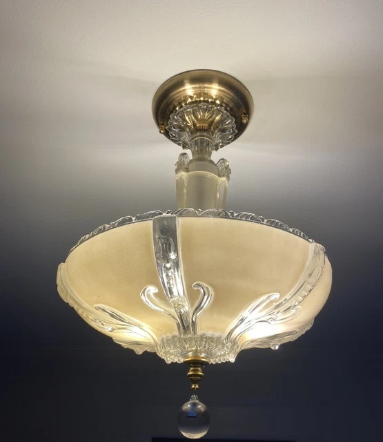 ANTIQUE VINTAGE ART Deco Ceiling Light Fixture Chandelier Glass £597.96 ...