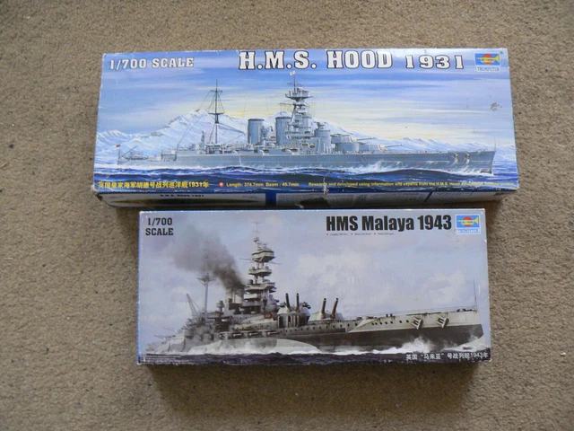 TRUMPETER 1/700 SCALE HMS Hood & HMS Malaya plastic model kits - unmade ...