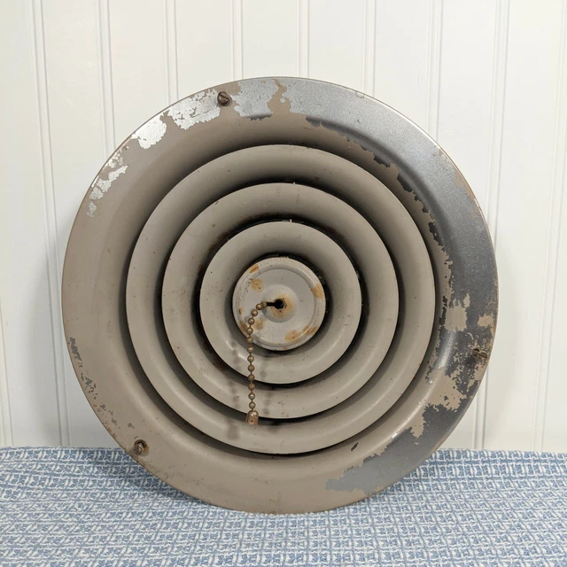 VINTAGE ROUND SPRING Loaded Louvered Duct Vent With Pull Chain Fits 10 ...