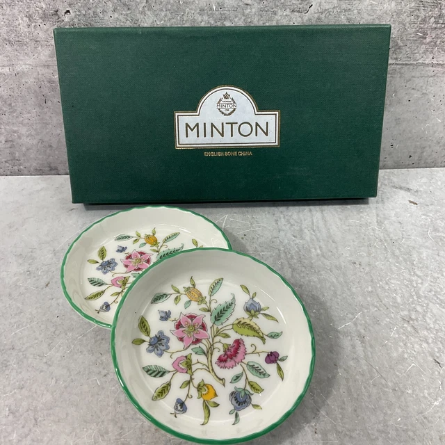 VINTAGE PAIR HADDON Hall Minton English Bone China Floral Pattern 3.5 ...