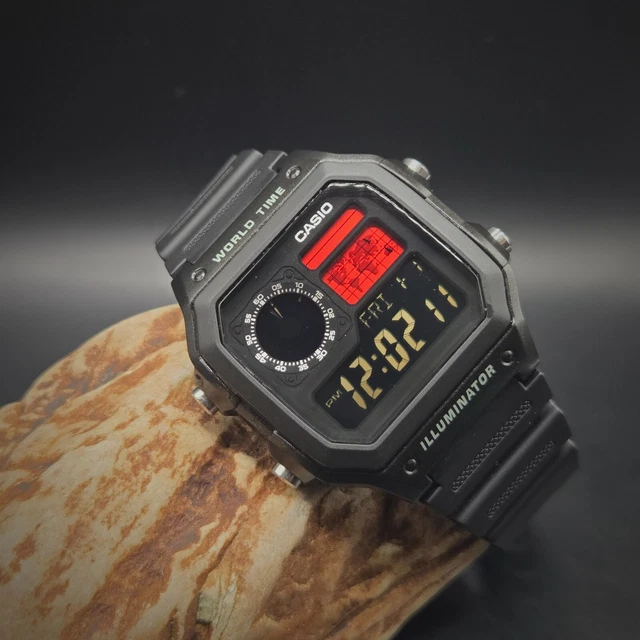 CASIO AE-1200WHD. ROYALE World Time Watch Mod. Negative Display ...