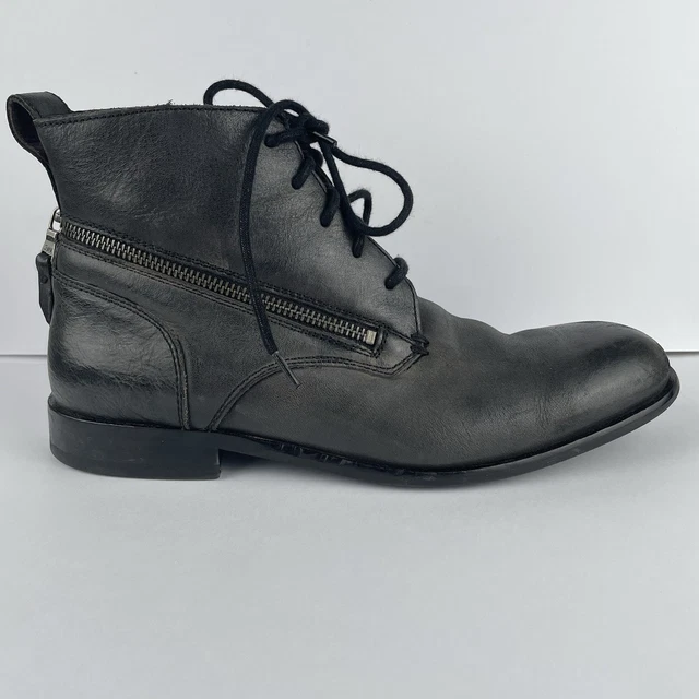 JOHN VARVATOS CHUKKA Leather Boots Dark Brown Zipper Ankle Lace Up Men ...