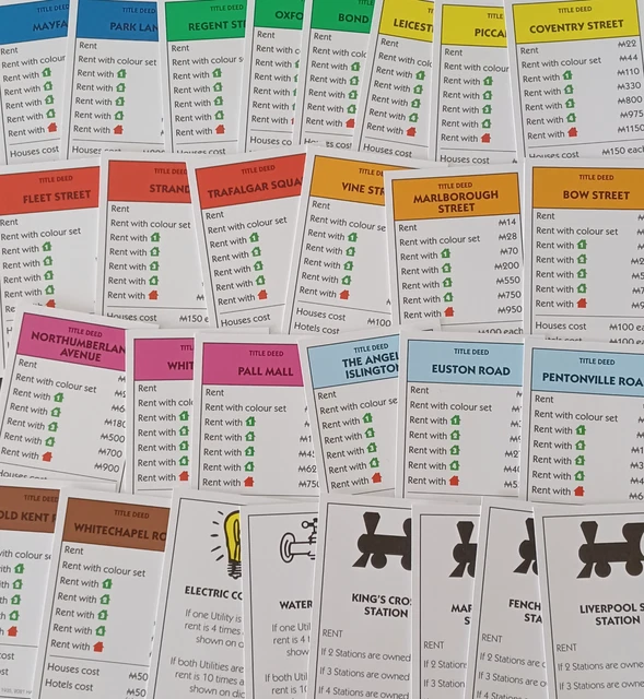 INDIVIDUAL MONOPOLY TITLE Deed Cards Estate Replacement Official Hasbro ...