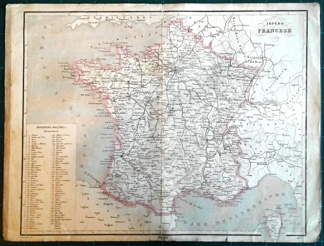 CARTA GEOGRAFICA ANTICA FRANCIA FRANCE Pagnoni 1860 Old antique map EUR ...