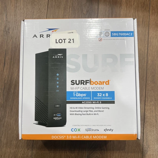 ARRIS SURFBOARD SBG7600AC2 DOCSIS 3.0 Cable Modem & AC2350 Wi-Fi Router ...