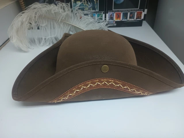 BROWN SUEDE Caribbean Pirate Hat with a border design and white plum ...