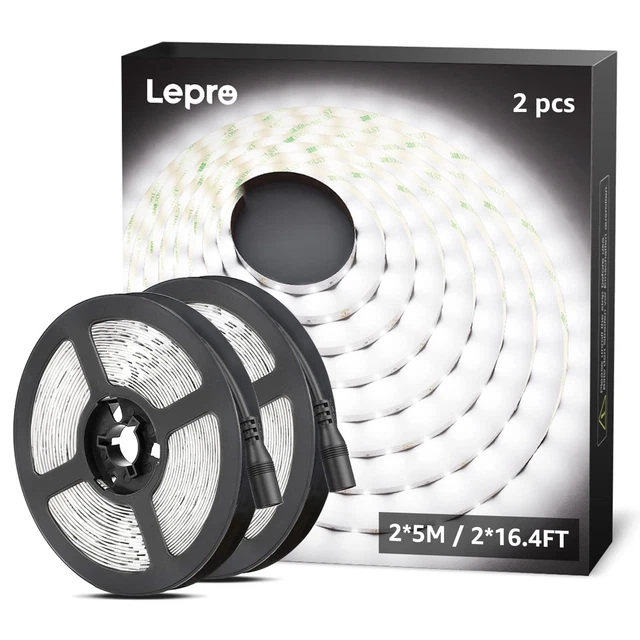 BRIGHT WHITE LED Strip Light 10M (2x5M), 2x2300lm 6000K LED Tape Light ...