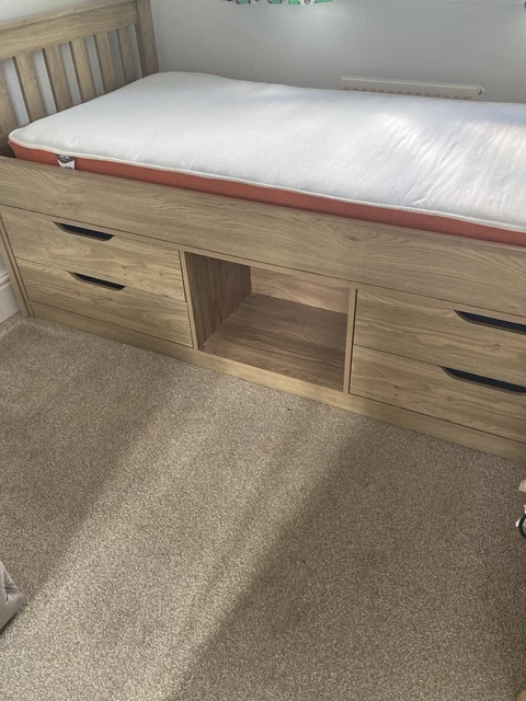 SINGLE OAK FINISH bed with storage underneath & mattress £78.70 ...