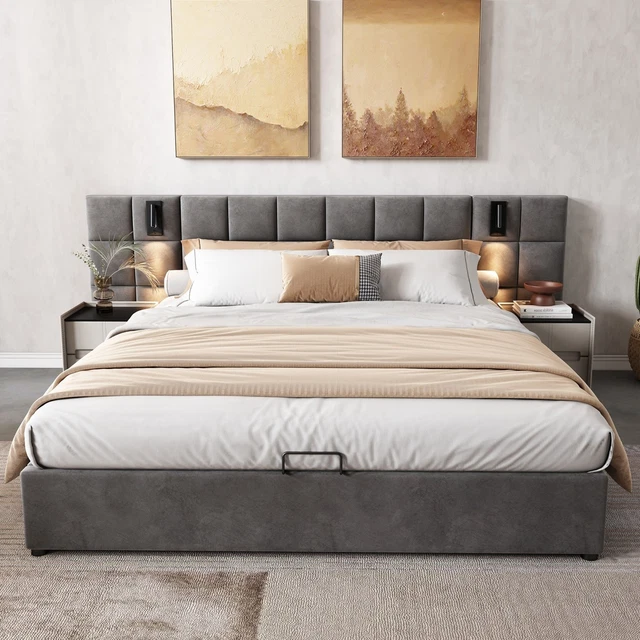 OTTOMAN STORAGE BED 6ft Super King Velvet Upholstered Bed Frame with ...