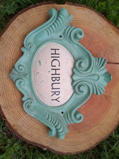 ANTIQUE CAST IRON Original Pair of Ornate Signs HIGHBURY £75.00 ...