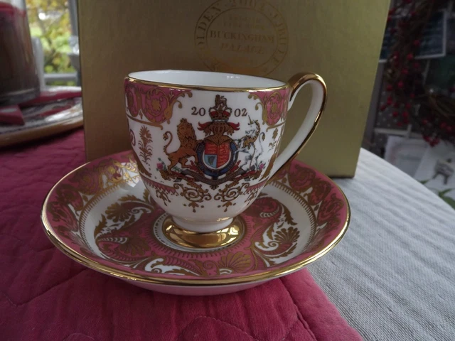 2002 GOLDEN JUBILEE Queen Elizabeth Royal Collection Cup & Saucer Boxed ...