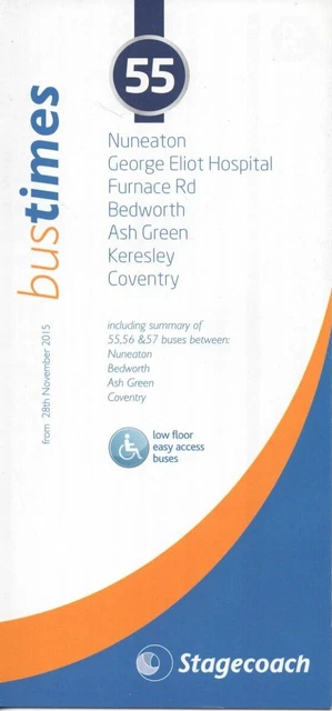 STAGECOACH BUS TIMETABLE - 55 - Nuneaton-Coventry - November 2015 £4.00 ...