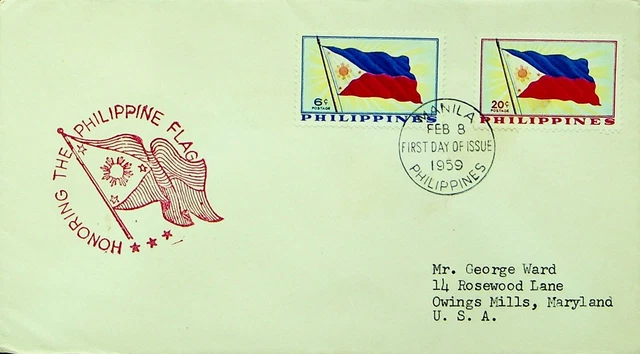 PHILIPPINES 1959 6C+20C ON HONORING THE PHILIPPINE FLAG FDC FROM MANILA TO USA £4.70 - PicClick UK