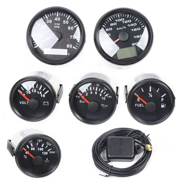 6 GAUGE SET GPS Speedometer Tacho Fuel Temp Volt Oil Pressure Gauge Car ...