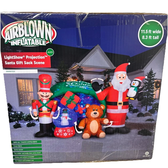 GEMMY AIRBLOWN INFLATABLE Lightshow Projection Santa Gift Sack Scene ...
