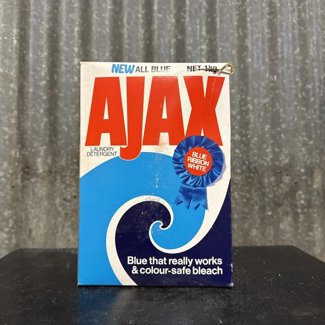 AJAX BLUE LAUNDRY DETERGENT 1kg Vintage Washing Powder Box FULL With ...