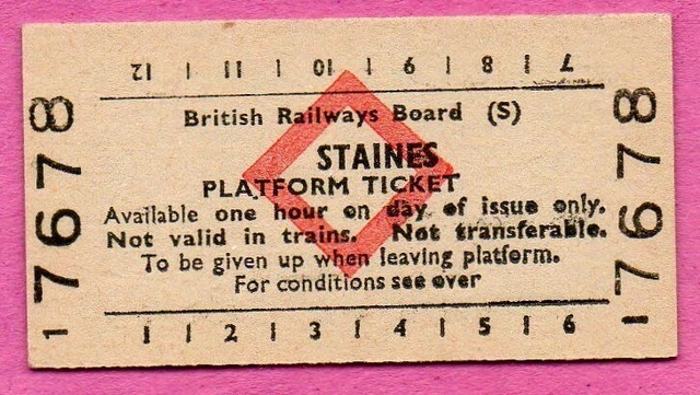 BRB (S) RAILWAY platform ticket - STAINES. Red diamond Edmondson card ...