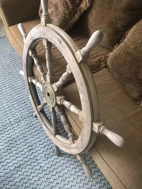 GRAND VOLANT DE bateau nautique ancien 42'' en bois teck laiton bateau... EUR 458,18 - PicClick FR